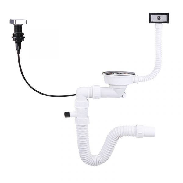 Flexible kitchen sink POP-UP siphon with an overflow drain and ...
