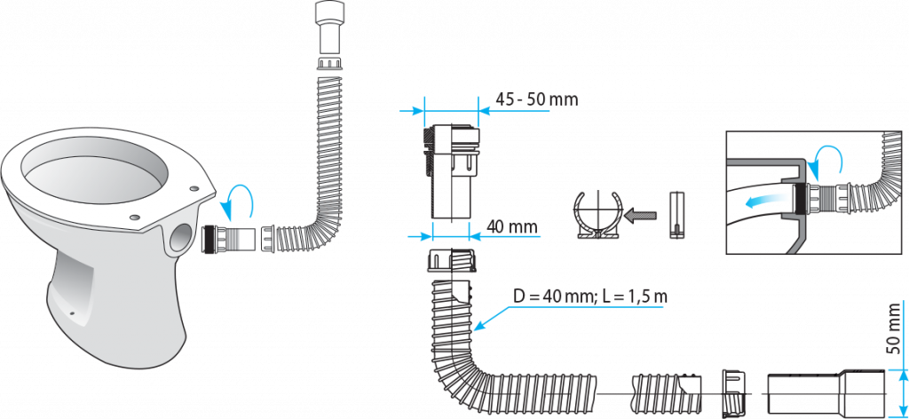 Flexible WC siphon L=2 m – Tehnoexport